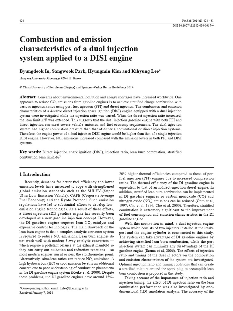 Combustion and Emission Characteristics of A Dual Injection System ...