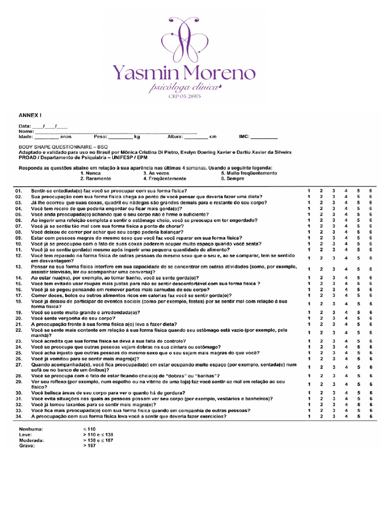 Body Shape Questionnaire | PDF