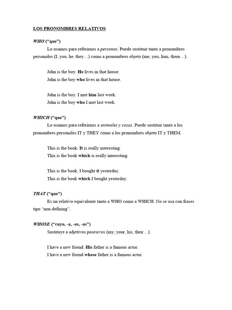 LOS PRONOMBRES RELATIVOS | PDF