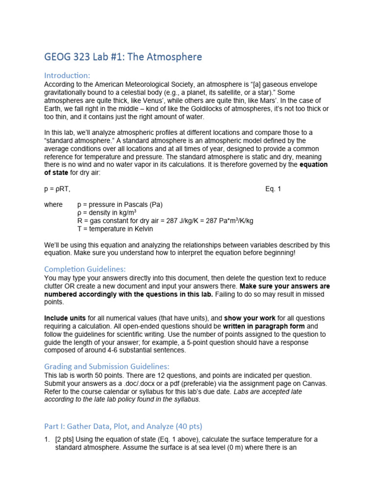 GEOG 323 - Lab 1 | PDF | Atmosphere Of Earth | Troposphere