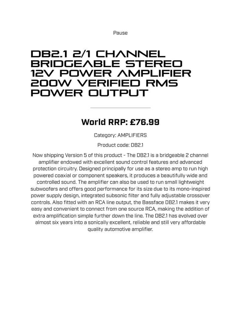 DB2.1 2/1 Channel Bridgeable Stereo 12v Power Amp | PDF | Amplifier | Electronic Circuits