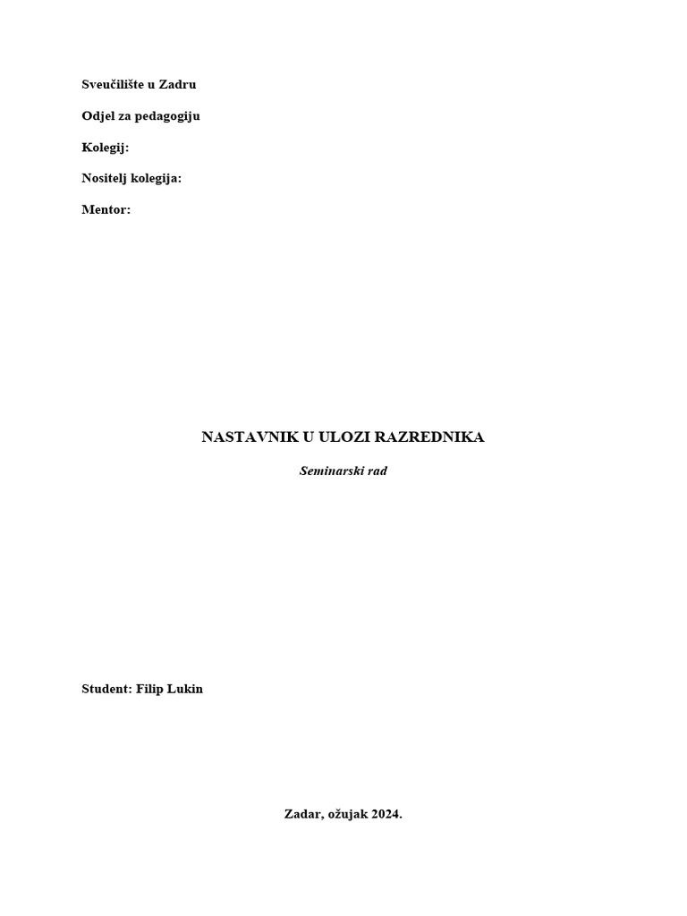 Nastavnik U Ulozi Razrednika | PDF