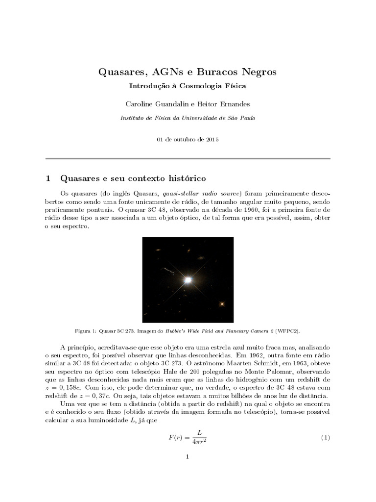 Quasares, AGNs e Buracos Negros | PDF | Quasar | Buraco negro