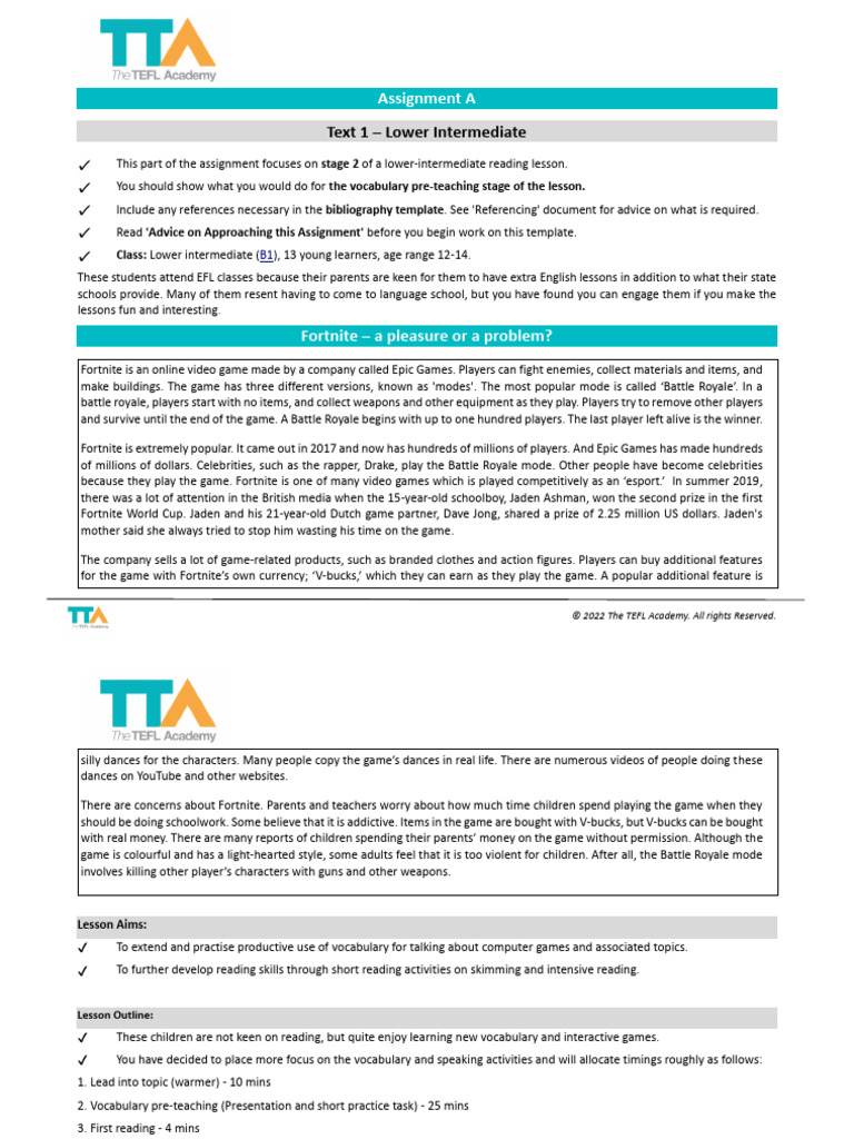 The Tefl Academy Assignment A Text 1 Pdf Vocabulary Word