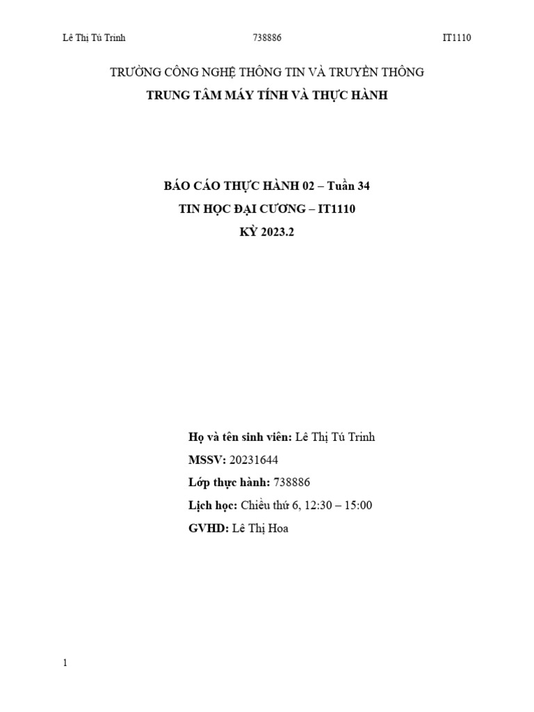 Bao Cao Thuc Hanh - BAI TH2 | PDF