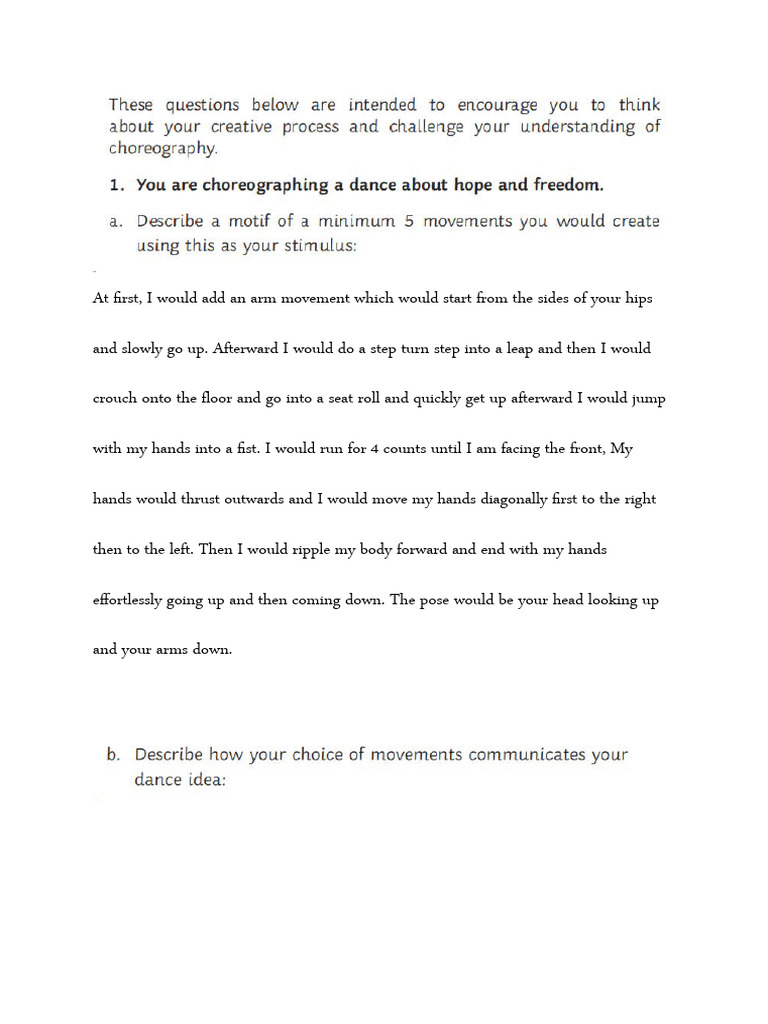 Choreography Worksheet | PDF | Performing Arts | Dances