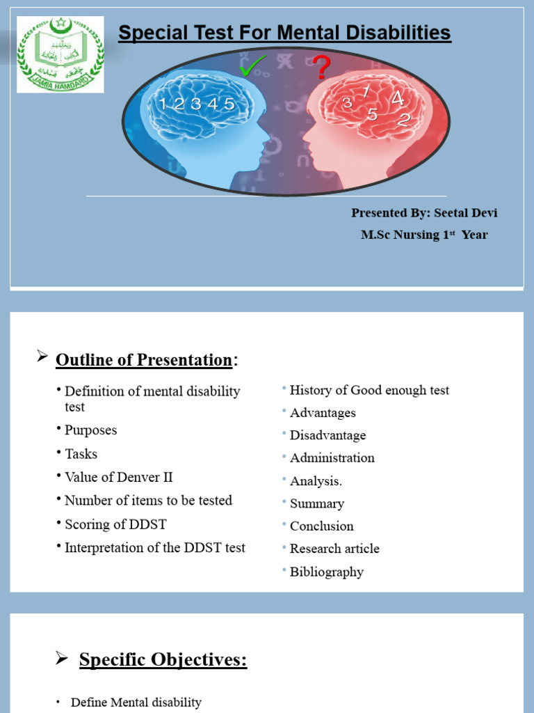 PPT special test for disability final | PDF | Developmental ...