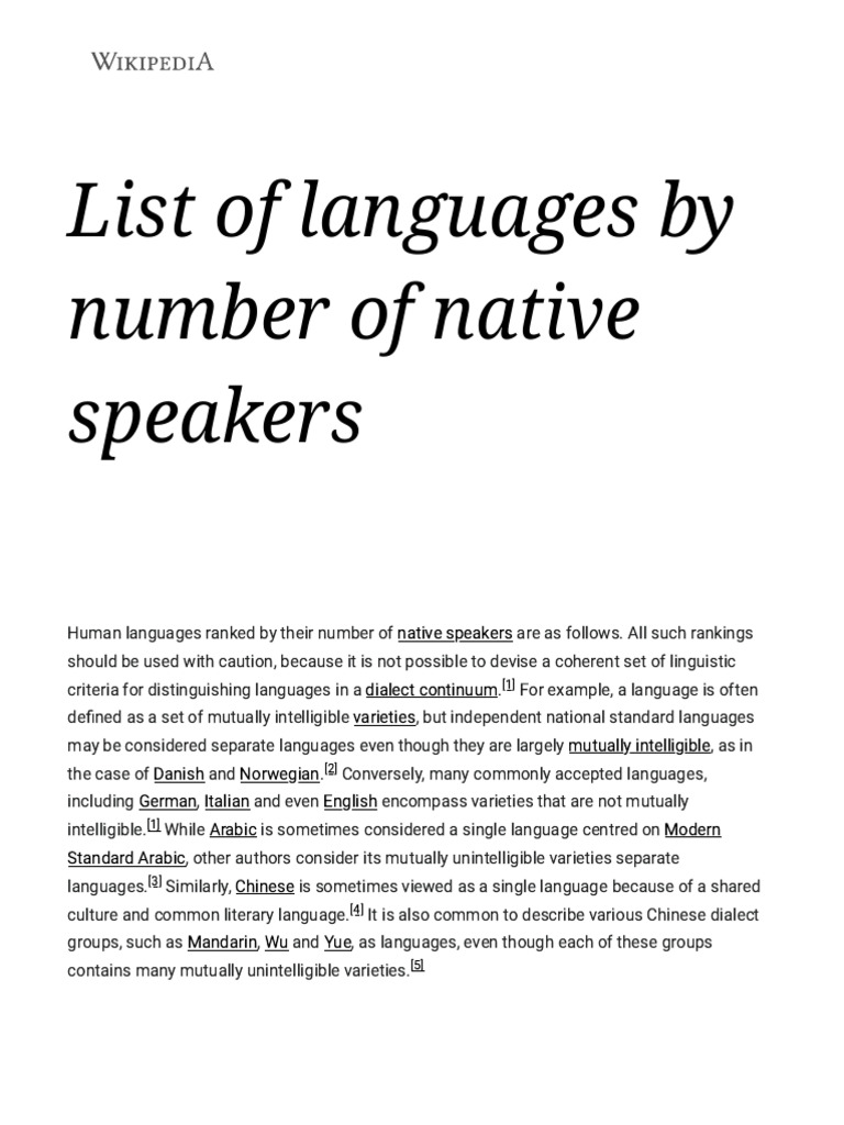 Top Languages by Native Speakers | PDF | Dialect | Language Families