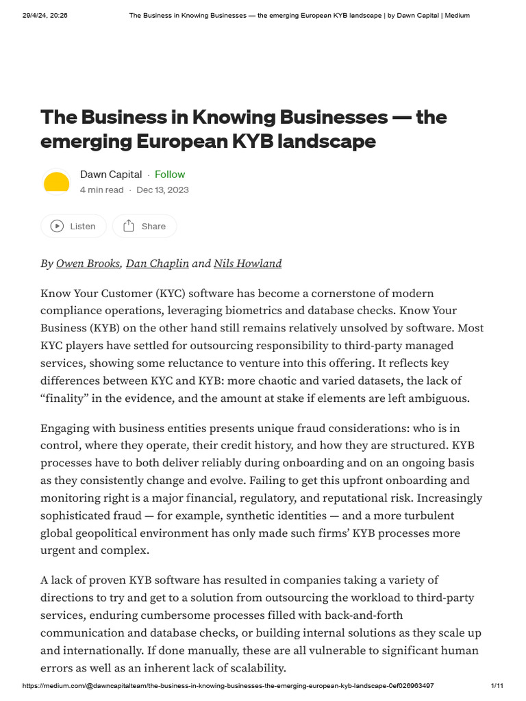 European KYB: Emerging Solutions | PDF | Risk | Scalability