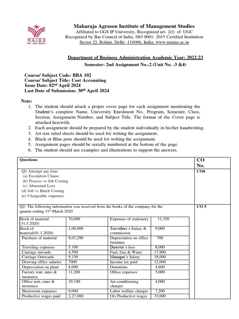 Ca Assignment 2 - 2024 | PDF | Expense | Depreciation