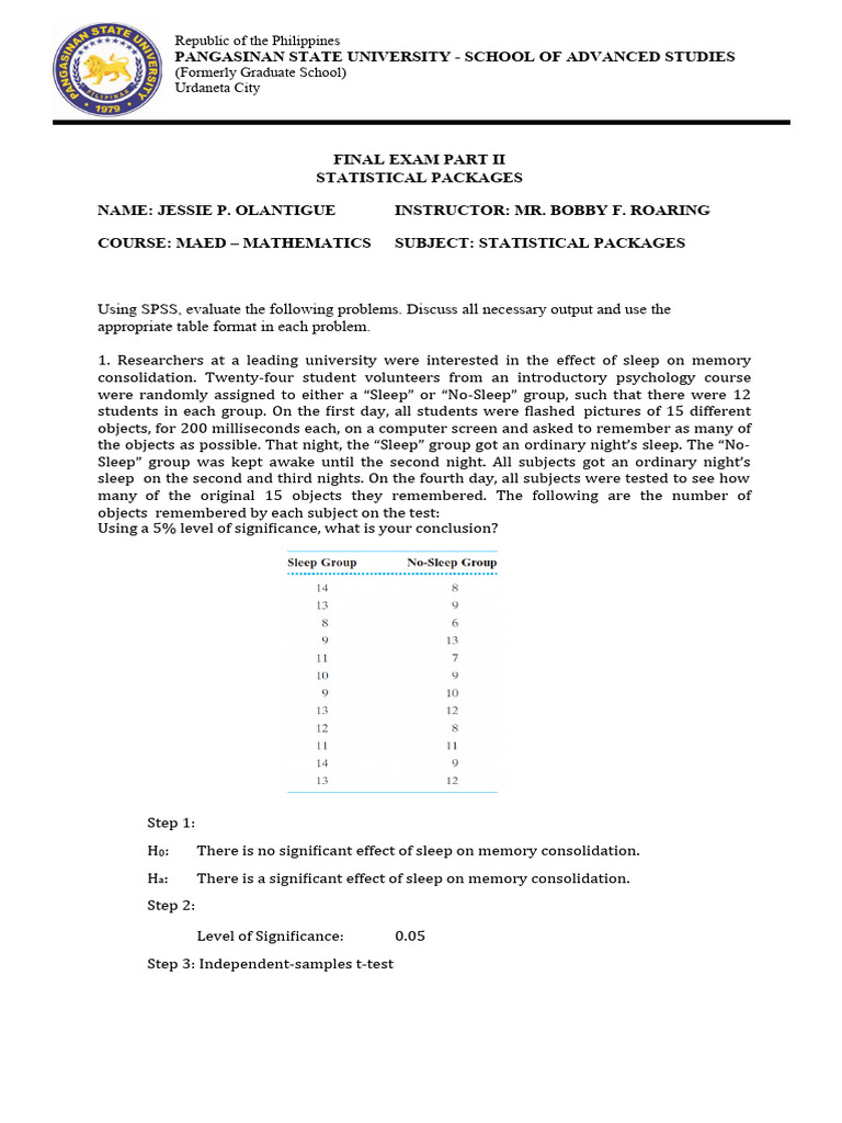 Olantigue - Final Exam - Part Ii | PDF | Statistical Significance | Statistical Inference
