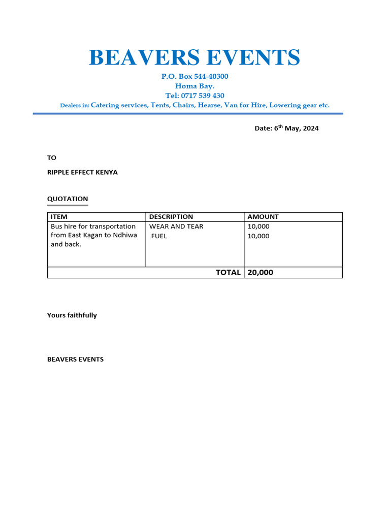 Beavers Events Quotation | PDF