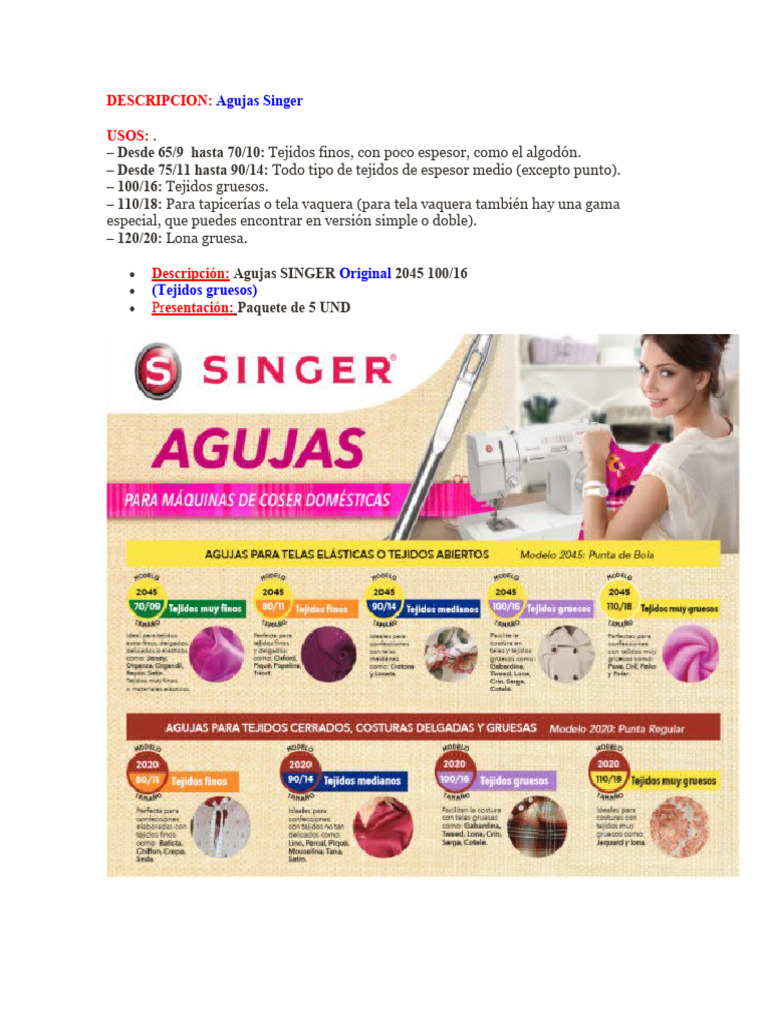 Agujas Singer | PDF