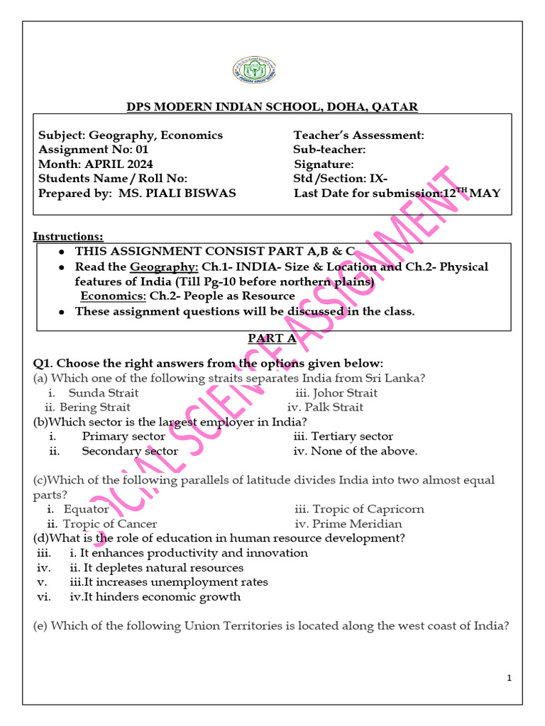 Grade-9 - ASSGN - Geo Eco - APRIL - 24-25 | PDF | Economies