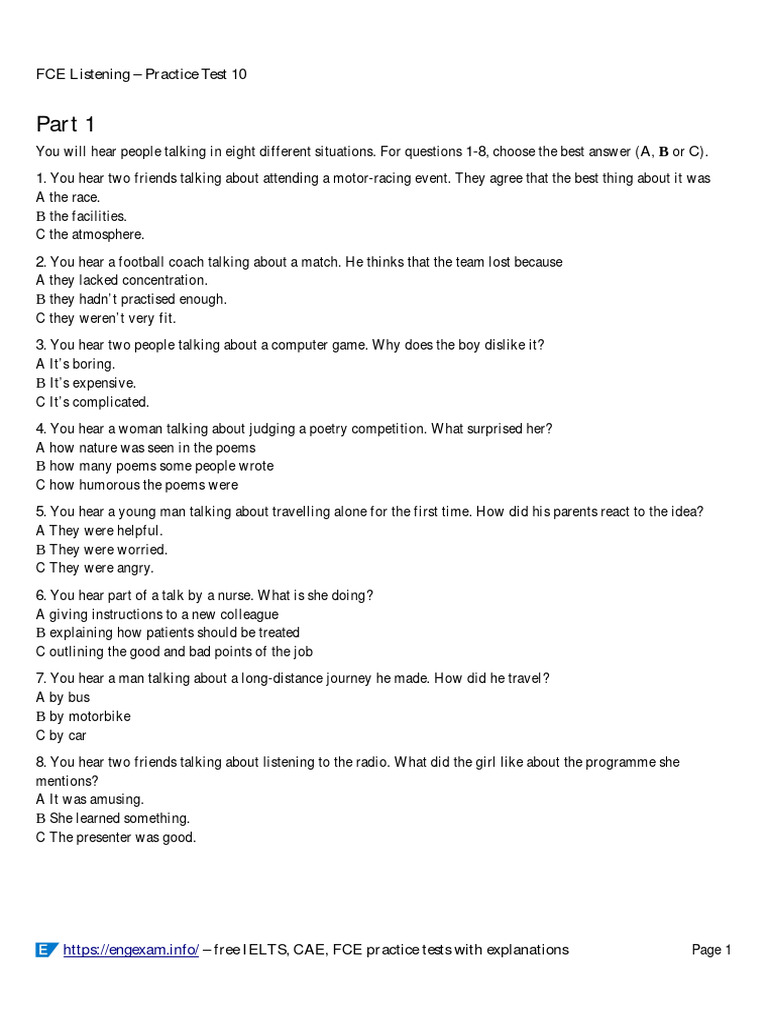 FCE Listening Practice Test | PDF