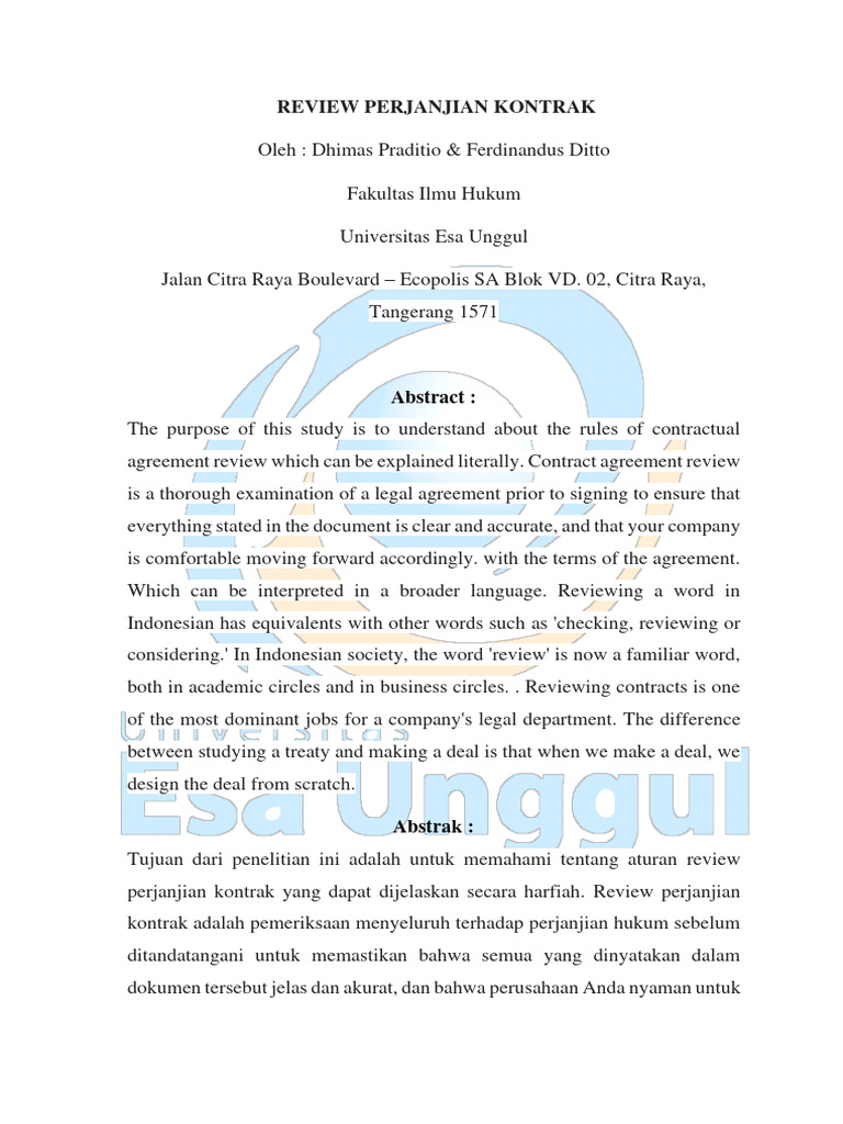 Review Perjanjian Kontrak Pdf