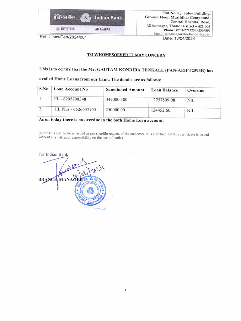 Gautam K Tankale No Dues | PDF