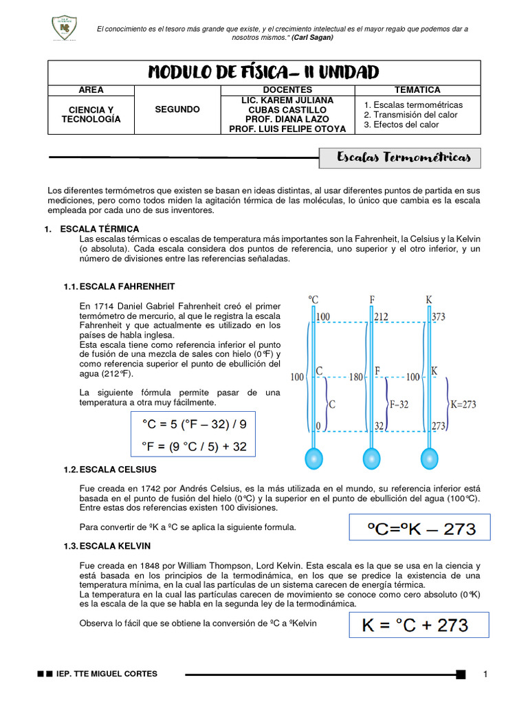 Modulo - Física - Segundo de Secundaria - Iiu | PDF | Conduccion termica | Fahrenheit
