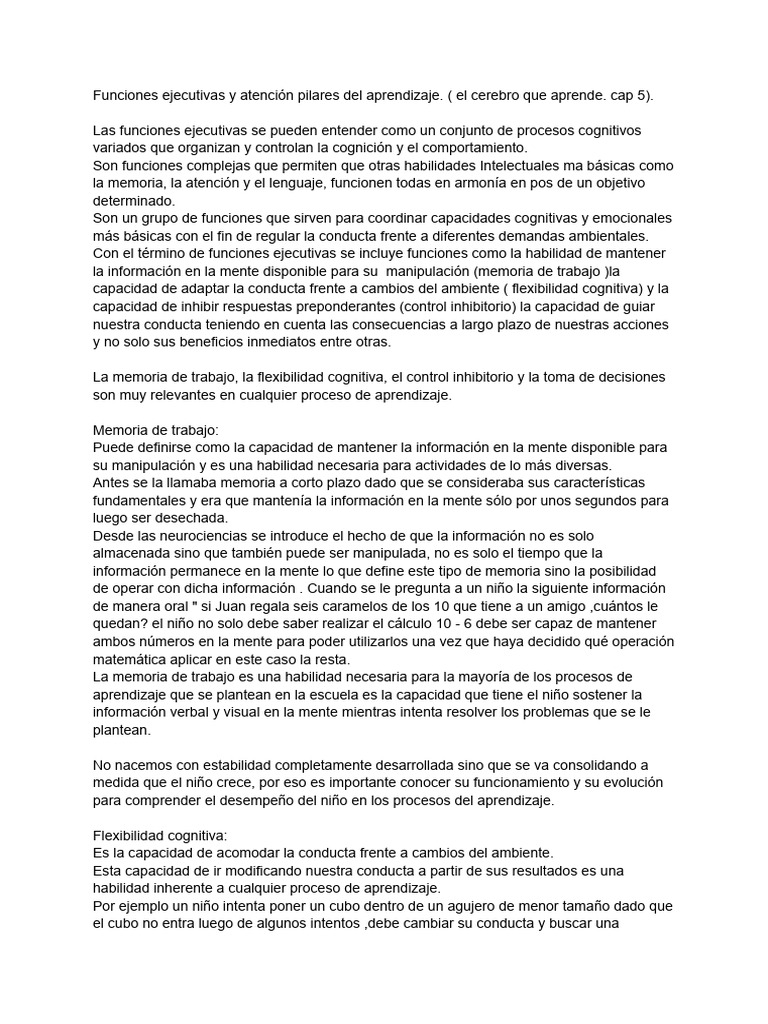 Funciones Ejecutivas y Atención Pilares Del Aprendizaje | PDF ...