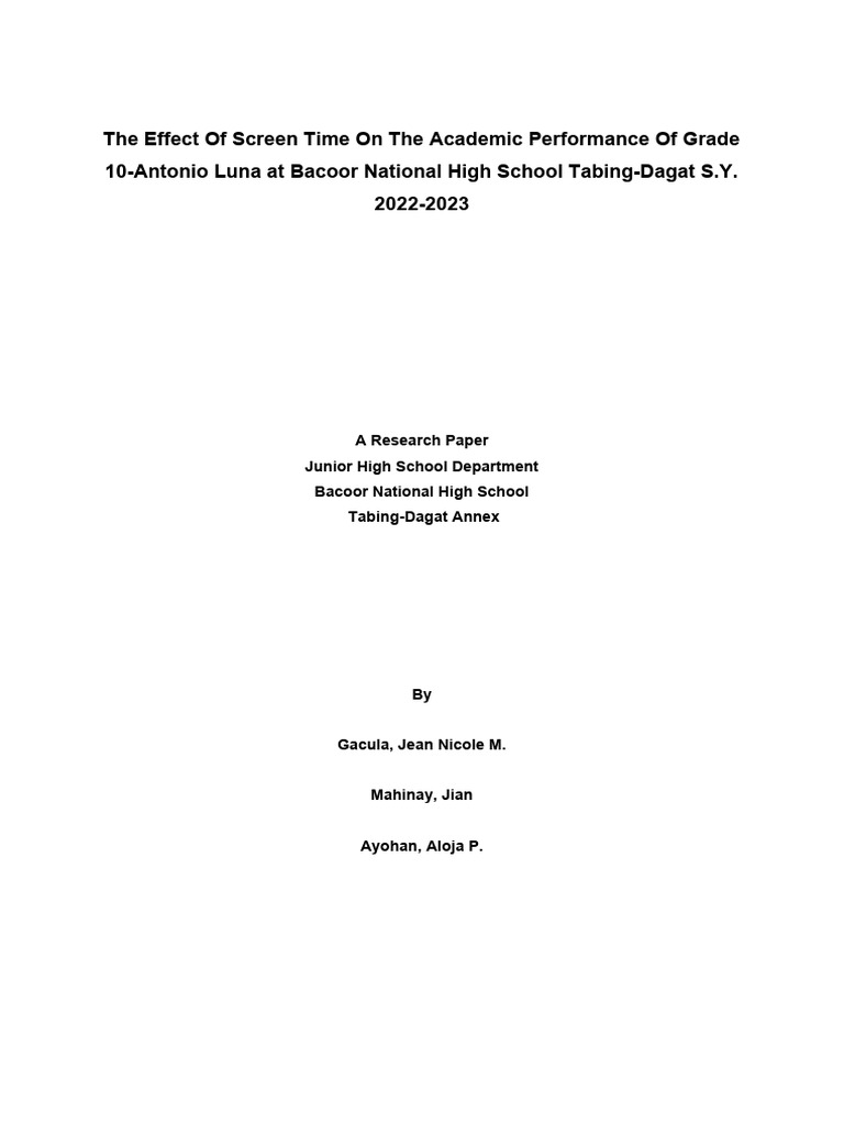 The Effect of Screen Time On The Academic Performance of Grade 10 ...