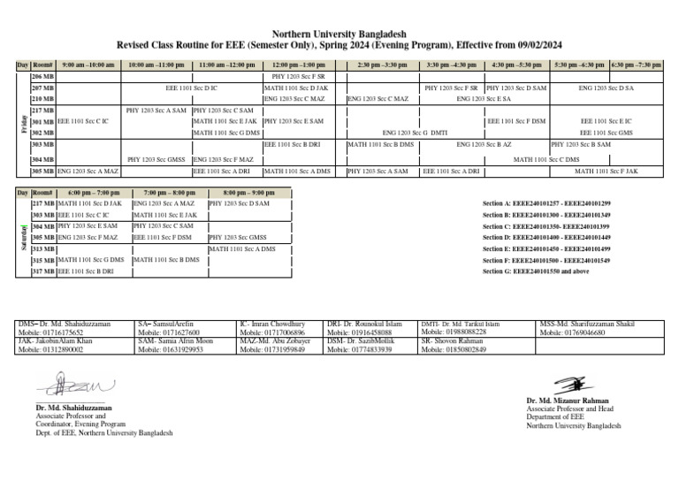 First-Semester-Class-Routine-Spring-2024 (Revised)-1 | PDF | Bangladesh
