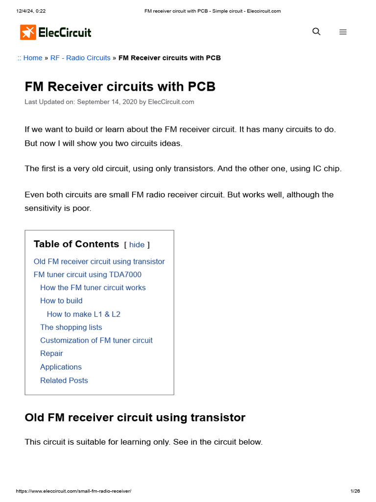 Simple FM Receiver Circuit Guide | PDF | Frequency Modulation ...