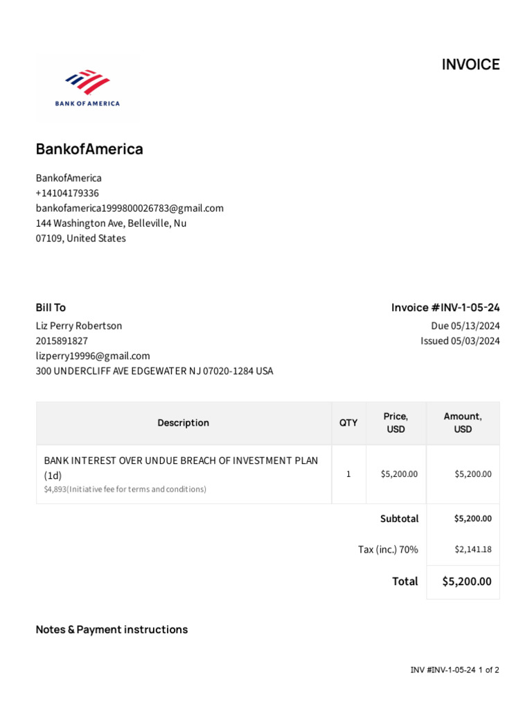 Invoice INV-1-05-24 for Bank Interest | PDF