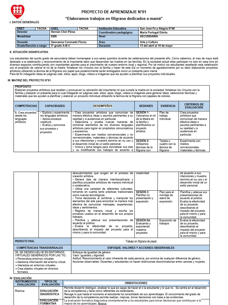 PROYECTO 01-5° | PDF | Evaluación | Modificación de comportamiento