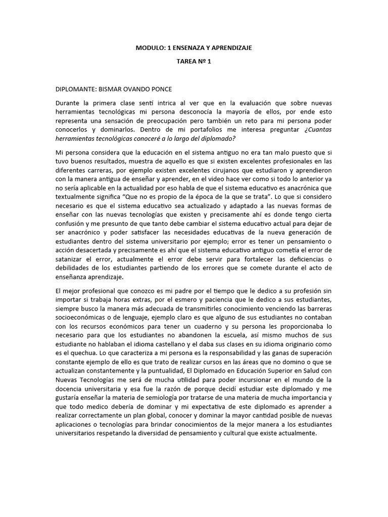 Tarea 1 Modulo 1 | PDF | Enseñando | Aprendizaje