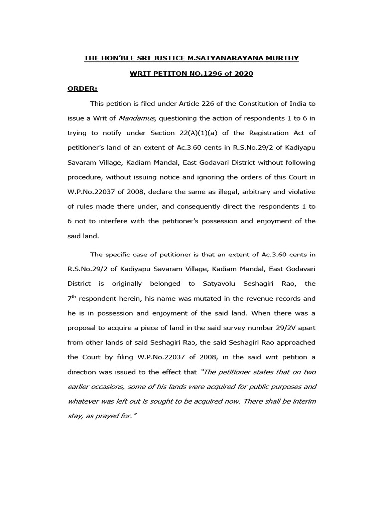 Procedure For Uptation of Prohibited Properties | PDF | Writ | Mandamus
