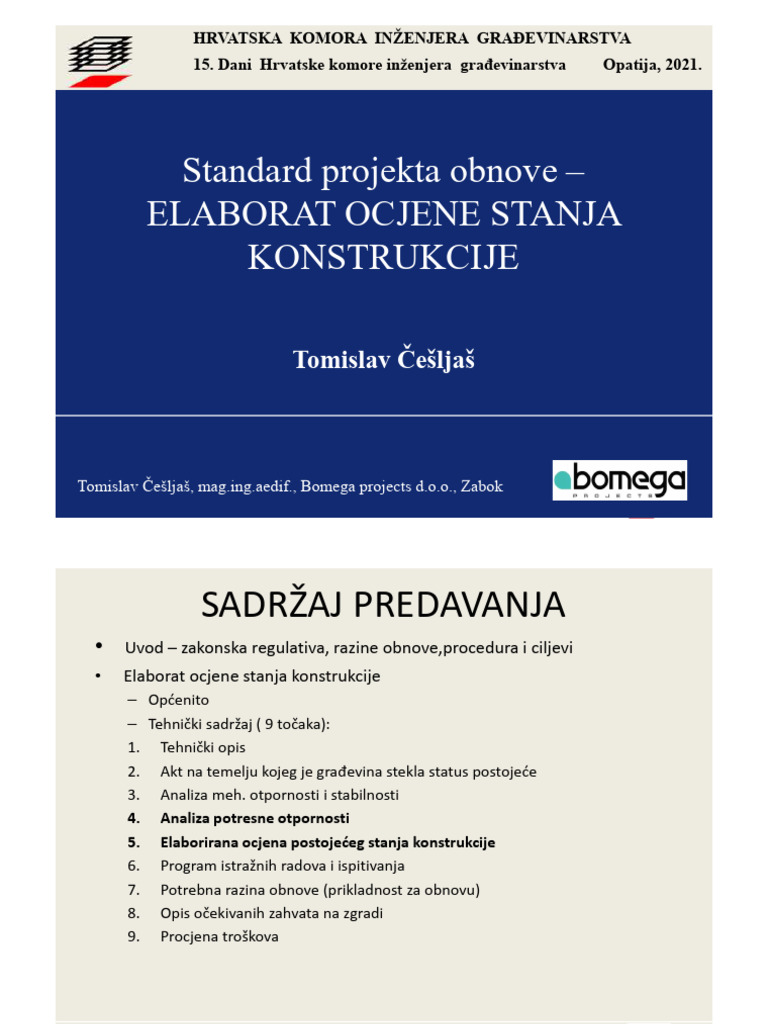 Standard Projekta Obnove - Elaborat Ocjene Stanja Konstrukcije | PDF