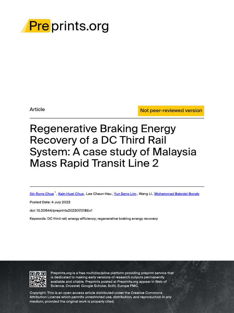 Regenerative Braking Energy Recovery of A DC Third | PDF | Force ...