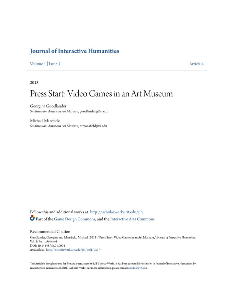 Press Start - Video Games in An Art Museum | PDF | Video Games | Museum