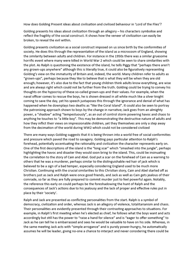 Lord of The Flies: How Does Golding Present Ideas About Civilisation ...