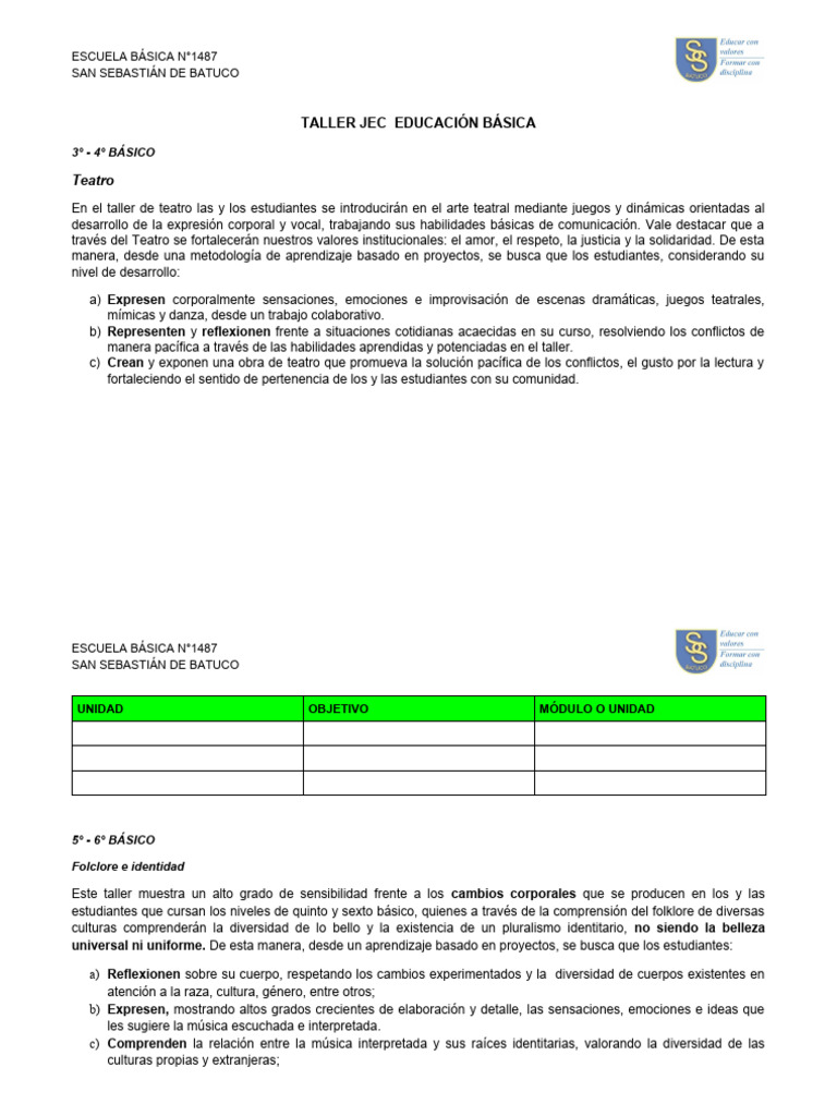 Taller Jec - Lenguaje - 2024 | PDF | Teatro | Folklore