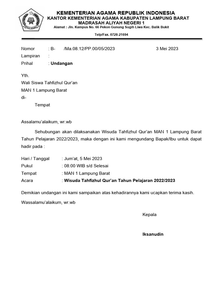 UNDANGAN WISUDA TAHFIDZ 2023 | PDF