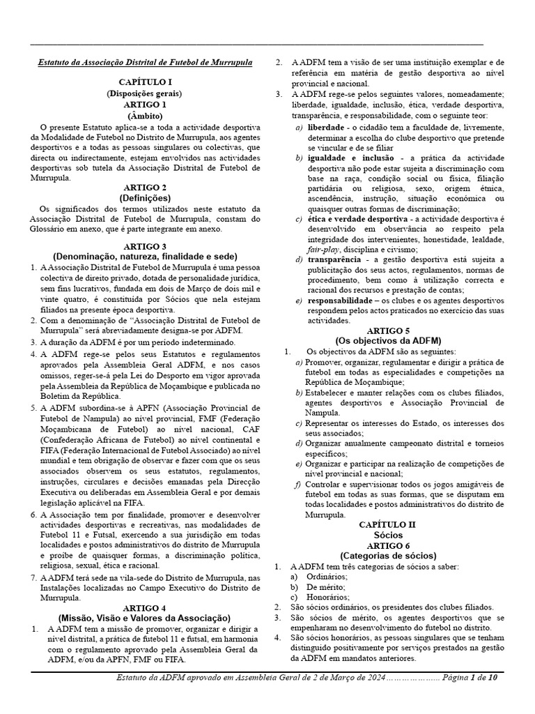 Estatuto da Associação de Futebol de Murrupula | PDF | Futebol | Eleições