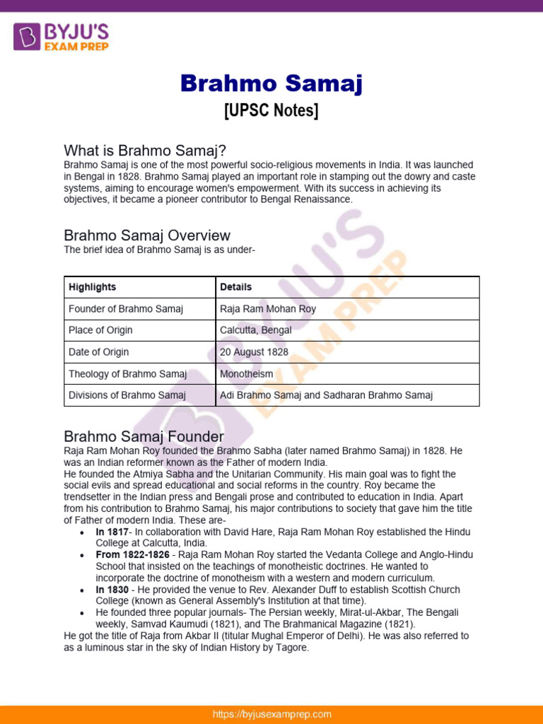 Brahmo Samaj Upsc Notes 46 | PDF | Indian Religions