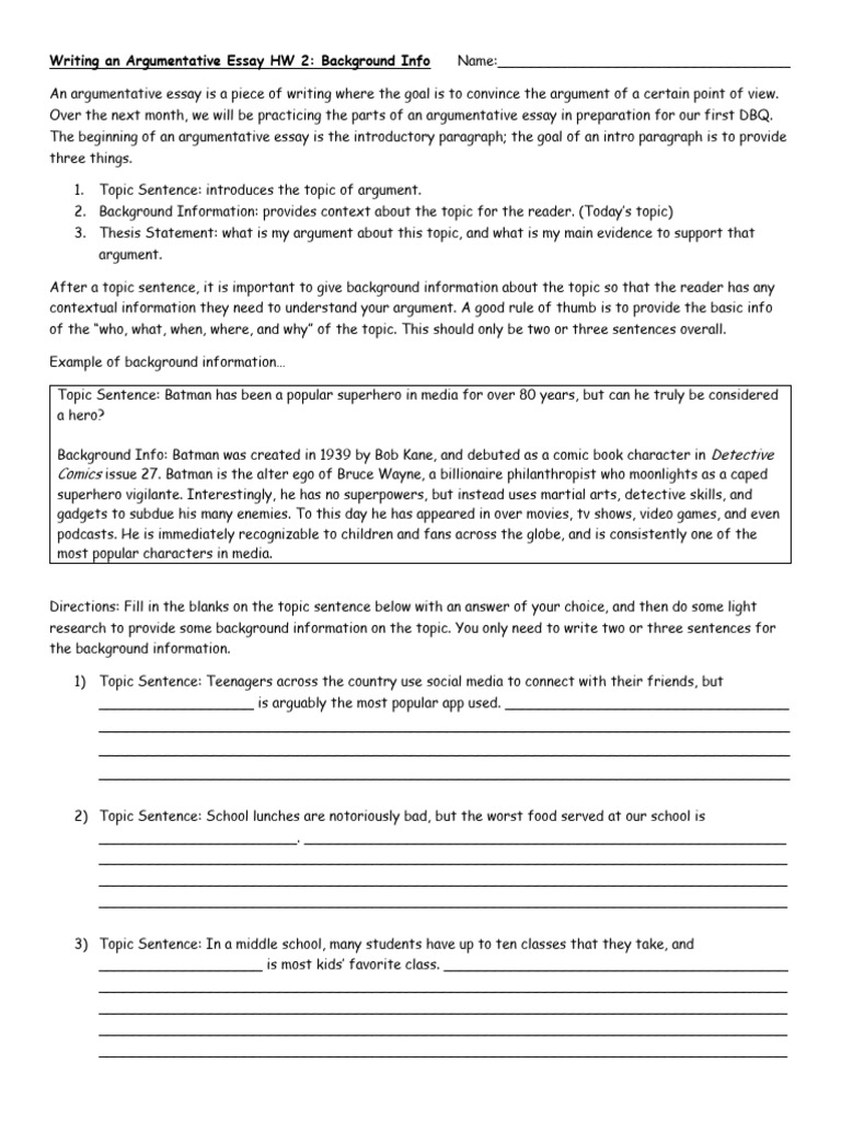Writing An Argumentative Essay HW 2 | PDF | Batman | Essays