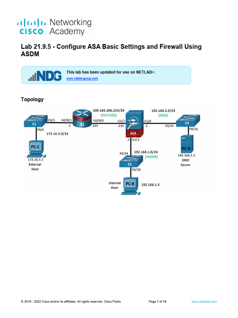 Configure ASA Firewall with ASDM Lab | PDF | Ip Address | Computer Network