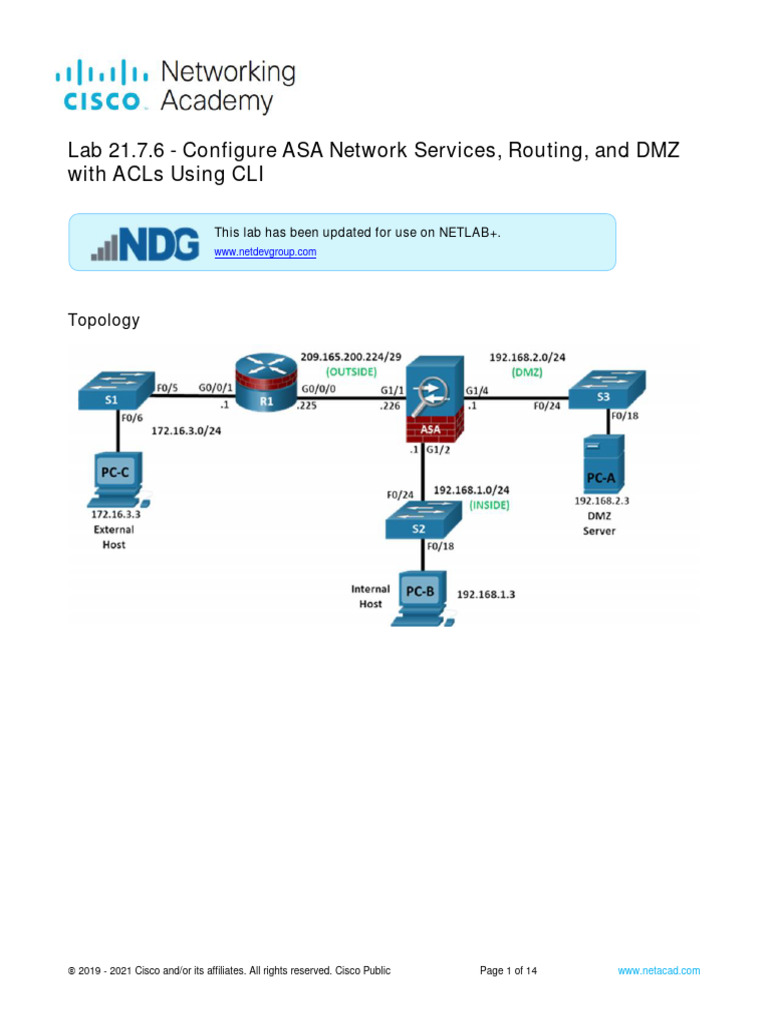 21.7.6 Lab Configure ASA Network Services Routing and DMZ With ACLs Using CLI | PDF | Ip Address ...