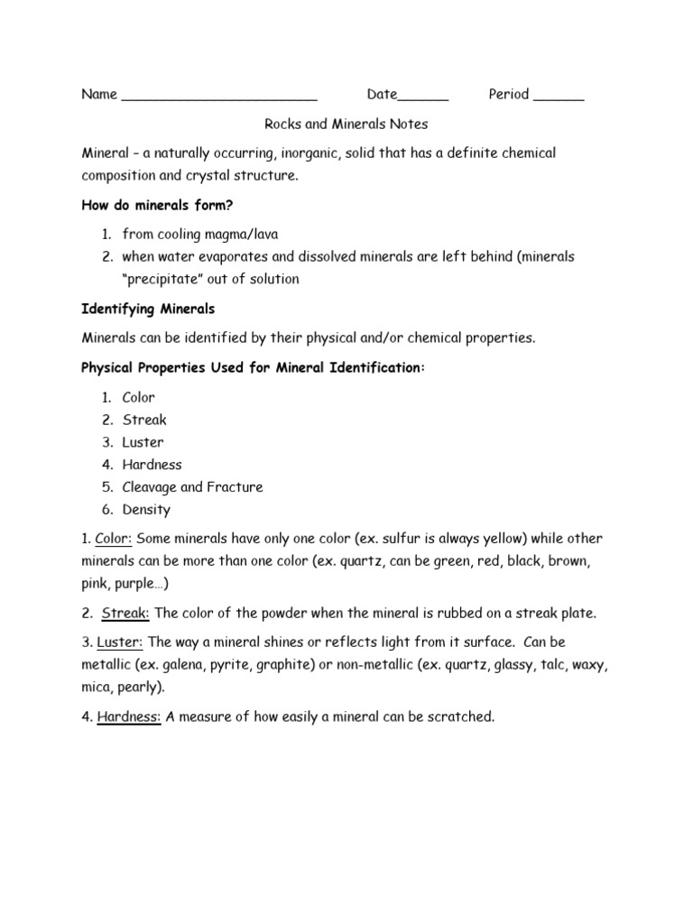 Rocks and Mineral Notes Filled in | PDF | Rock (Geology) | Weathering