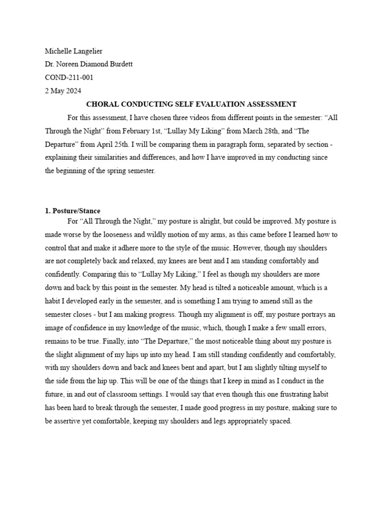 Choral Conducting Self-Evaluation Report | PDF | Nonverbal ...