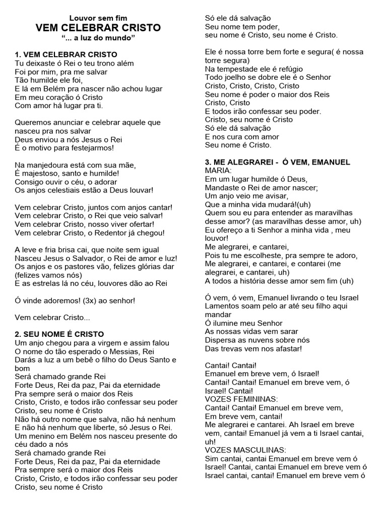 Vem Celebrar Cristo Letras | PDF | Jesus | Amor