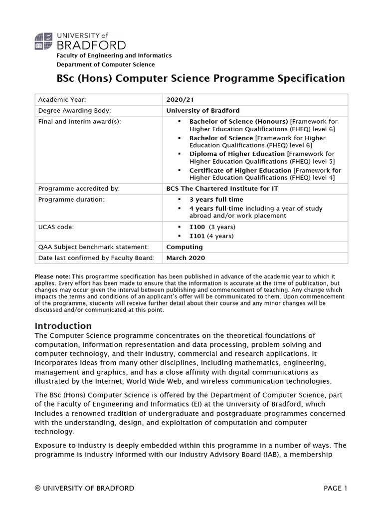 Bsc Computer Science 202021 Pdf Computer Science Educational Assessment 6848