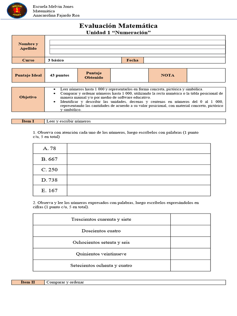 3° Evaluación Matemática Unidad 1 | PDF | Matemáticas | Aritmética