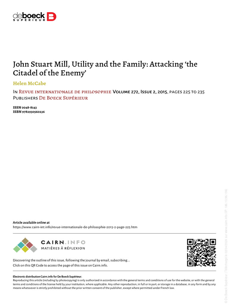 MCCABE - John Stuart Mill and The Family | PDF | Feminism | Gender Studies