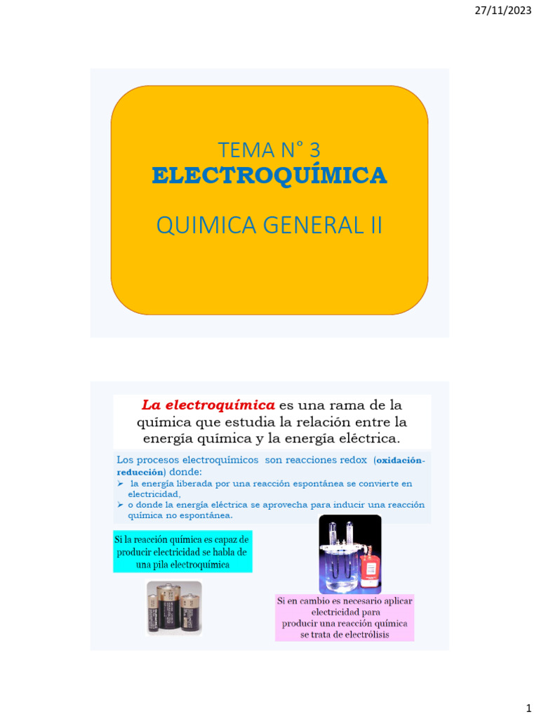 Tema 3 Electroquimica - Qcgii | PDF | Redox | Sustancias químicas