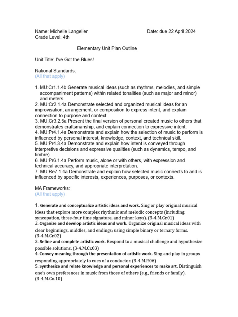 Lesson 5 - Unit Plan Outline-1 | Download Free PDF | Blues | Musical ...