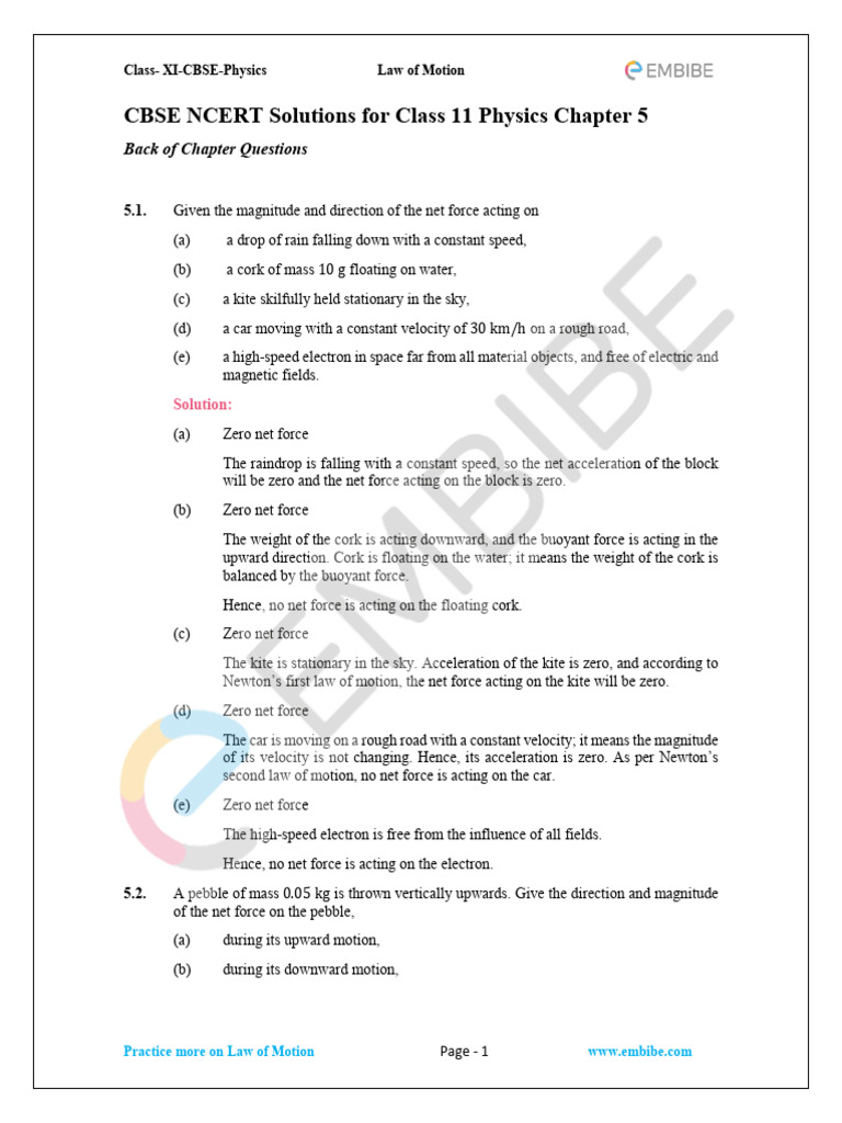 CH 05 Laws of Motion | PDF | Force | Acceleration